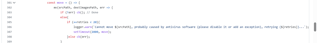 Cannot move ${srcPath}, probably caused by antivirus software (please disable it or add an ...