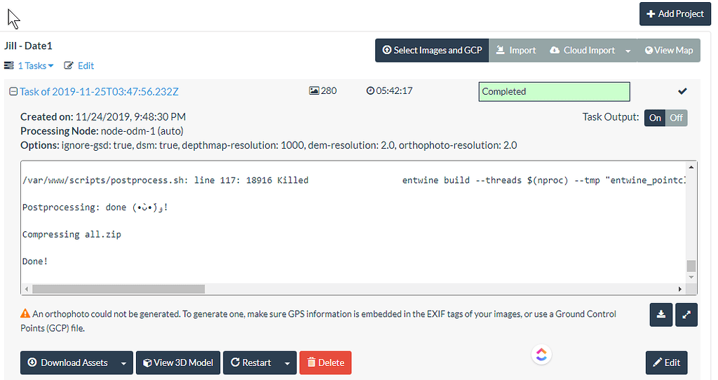 Message.....: An orthophoto could not be generated. To generate one ...