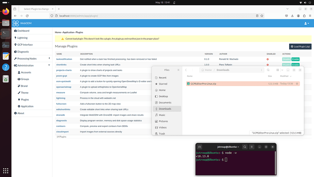 Getting error when loading GCP Pro plug-in on UBUNTU - WebODM ...