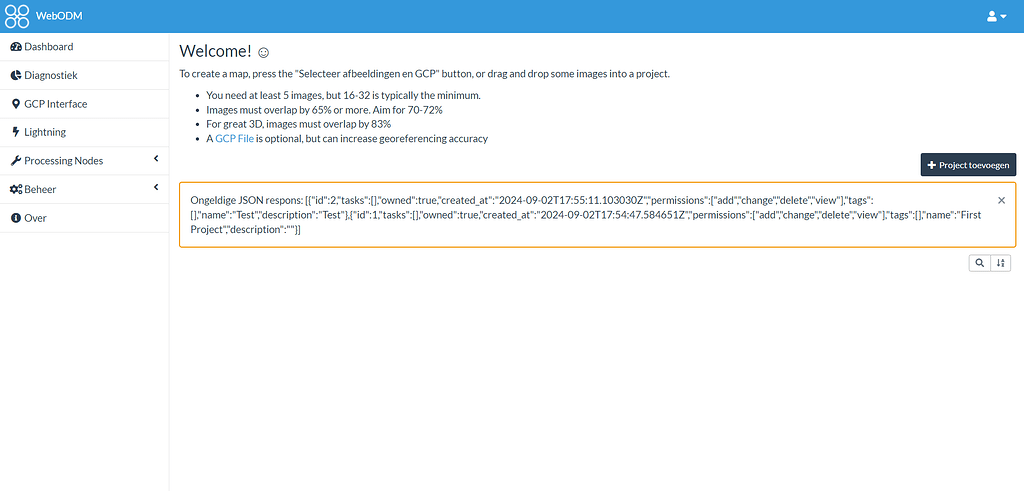 Clean install on Cloud server gives JSON error in dashboard [solved] - WebODM - OpenDroneMap ...