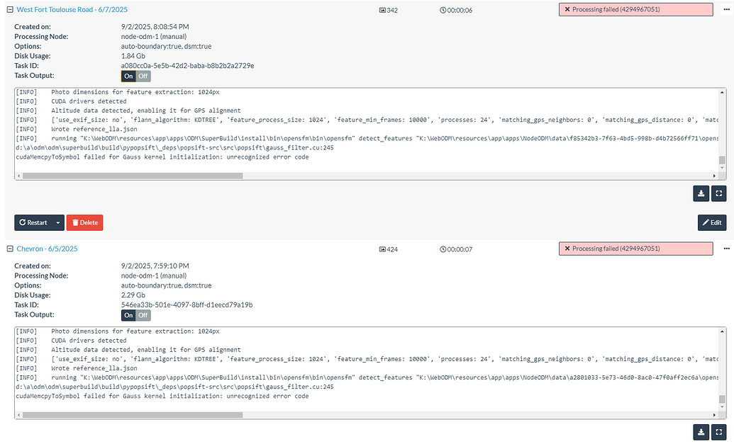 Task failed using 5070Ti - WebODM - OpenDroneMap Community