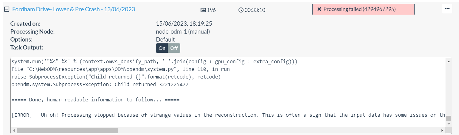 Processing Failed 2 Combined Data Sets Webodm Opendronemap Community