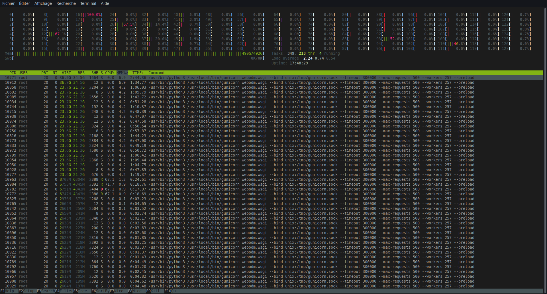 Gunicorn 100% CPU, finished 2D results take a long time to display in ...