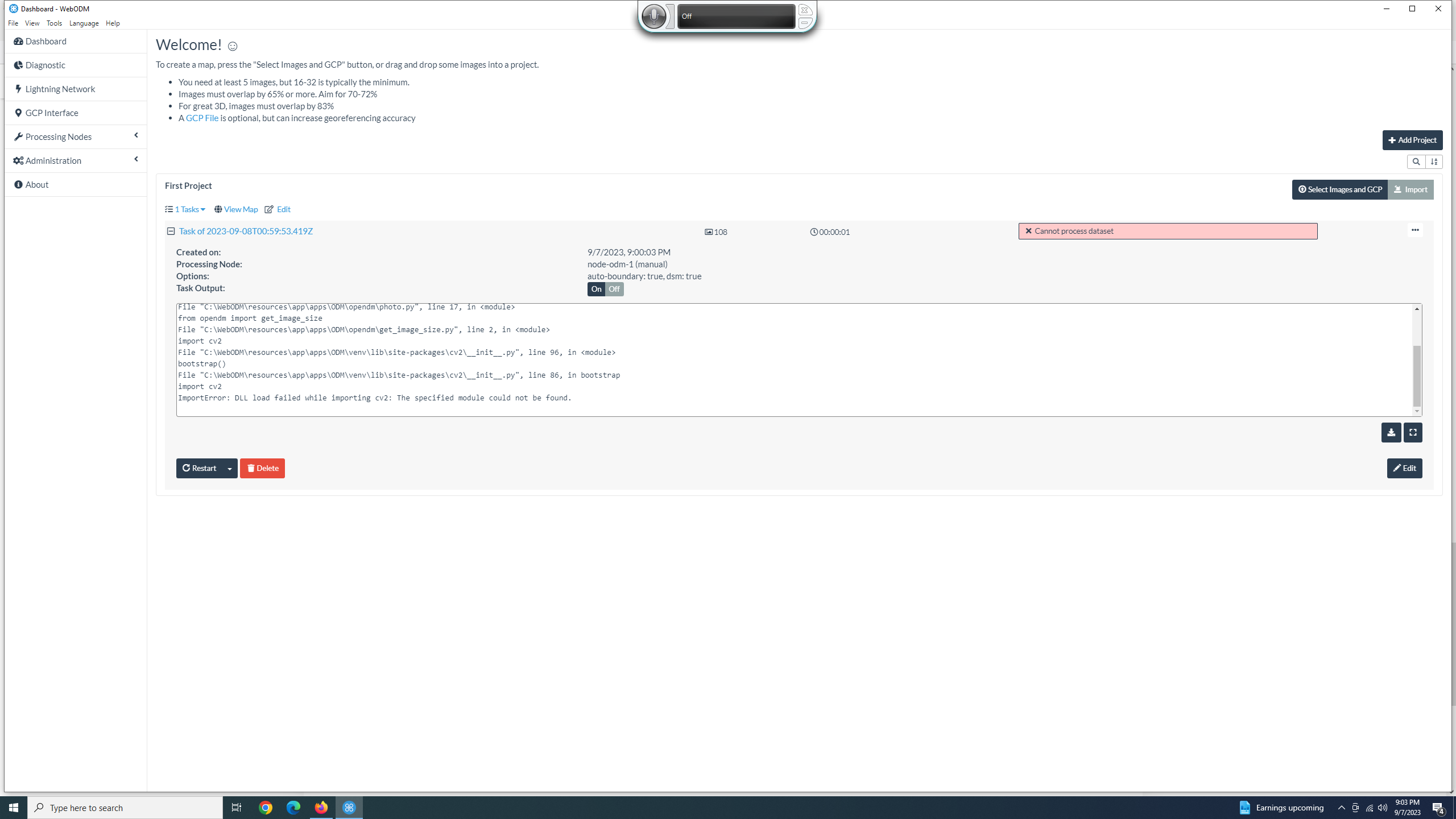 Help - Cannot process dataset, newby here with 0 experience - WebODM - OpenDroneMap Community