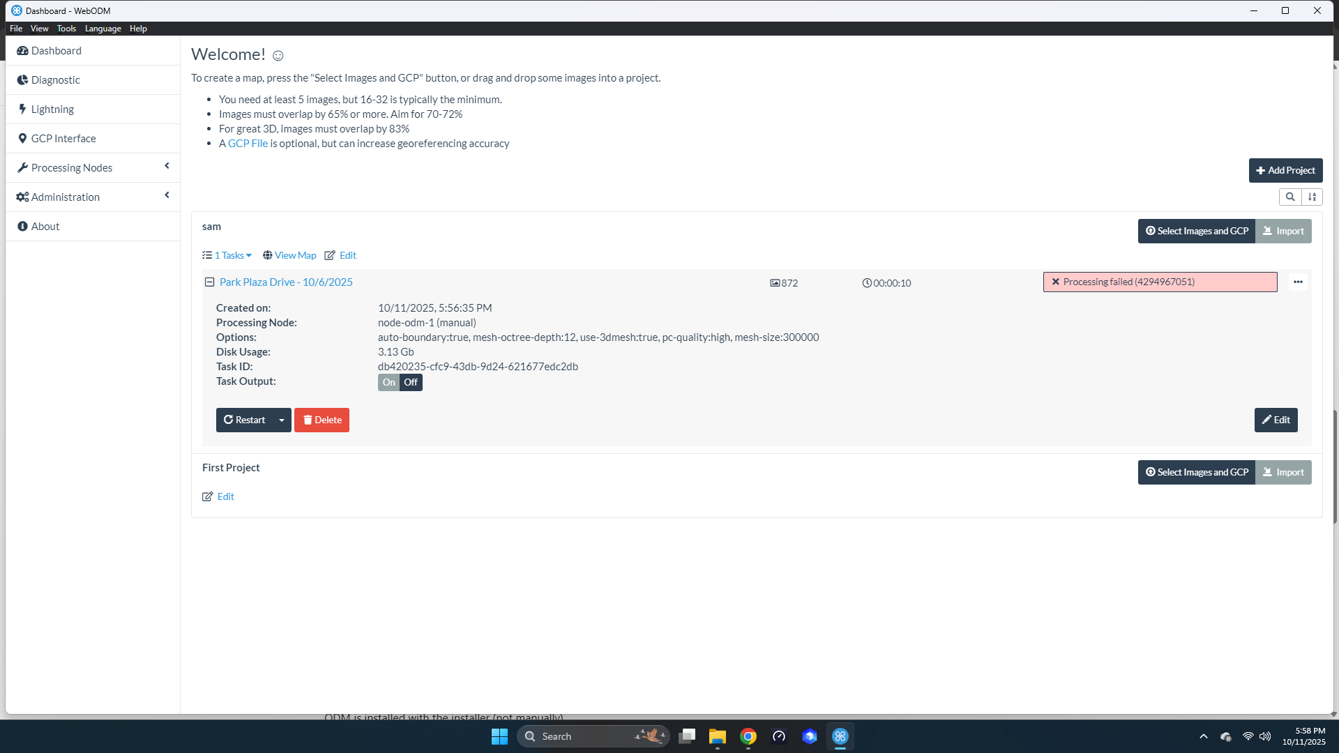 Trouble processing - WebODM - OpenDroneMap Community