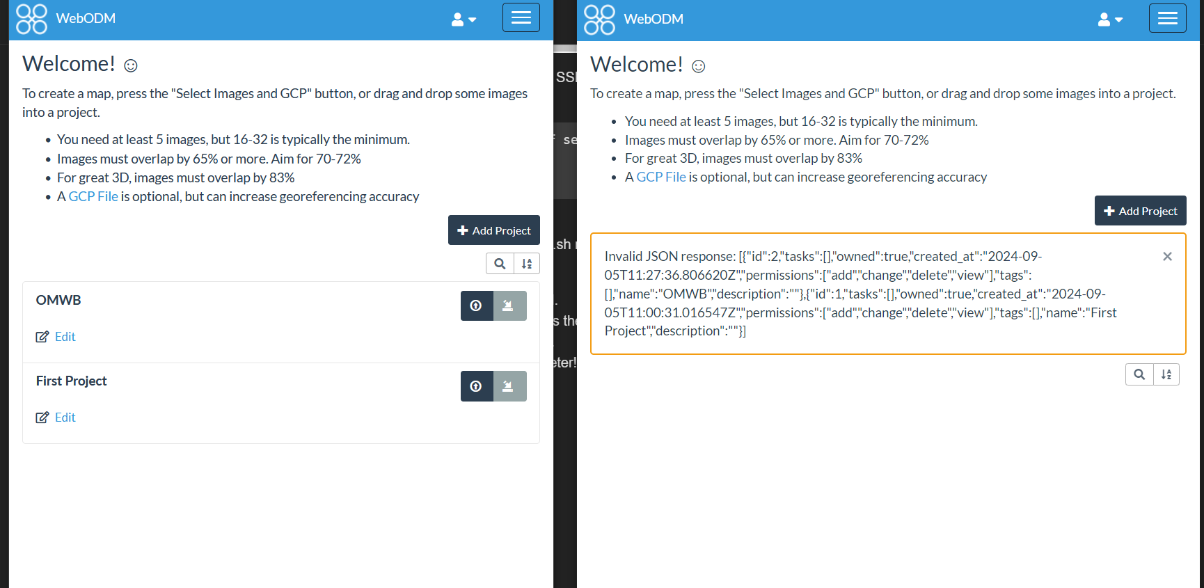 Clean install on Cloud server gives JSON error in dashboard [solved] - WebODM - OpenDroneMap ...