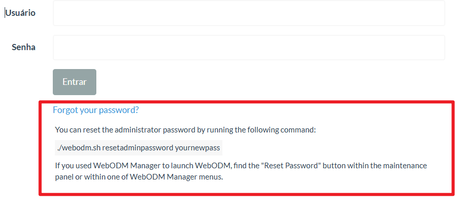 Edit/Translate "Forgot Password" Text - WebODM - OpenDroneMap Community