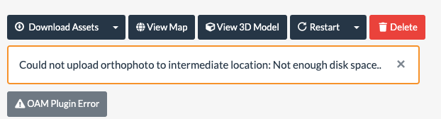 OAM Plug-in Error on WebODM - Not Enough Space on Intermediate Location - WebODM - OpenDroneMap ...